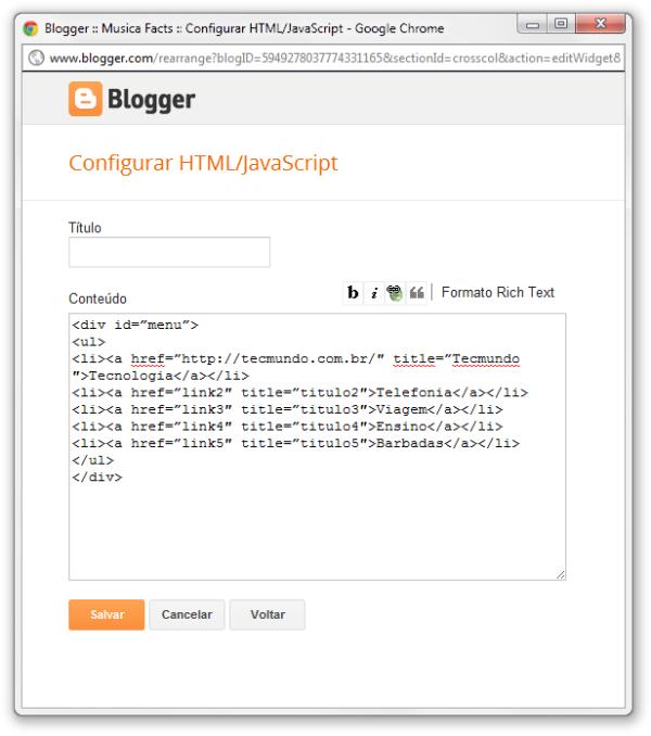 Blogger Como Criar Um Menu Para O Seu Blog Tecmundo